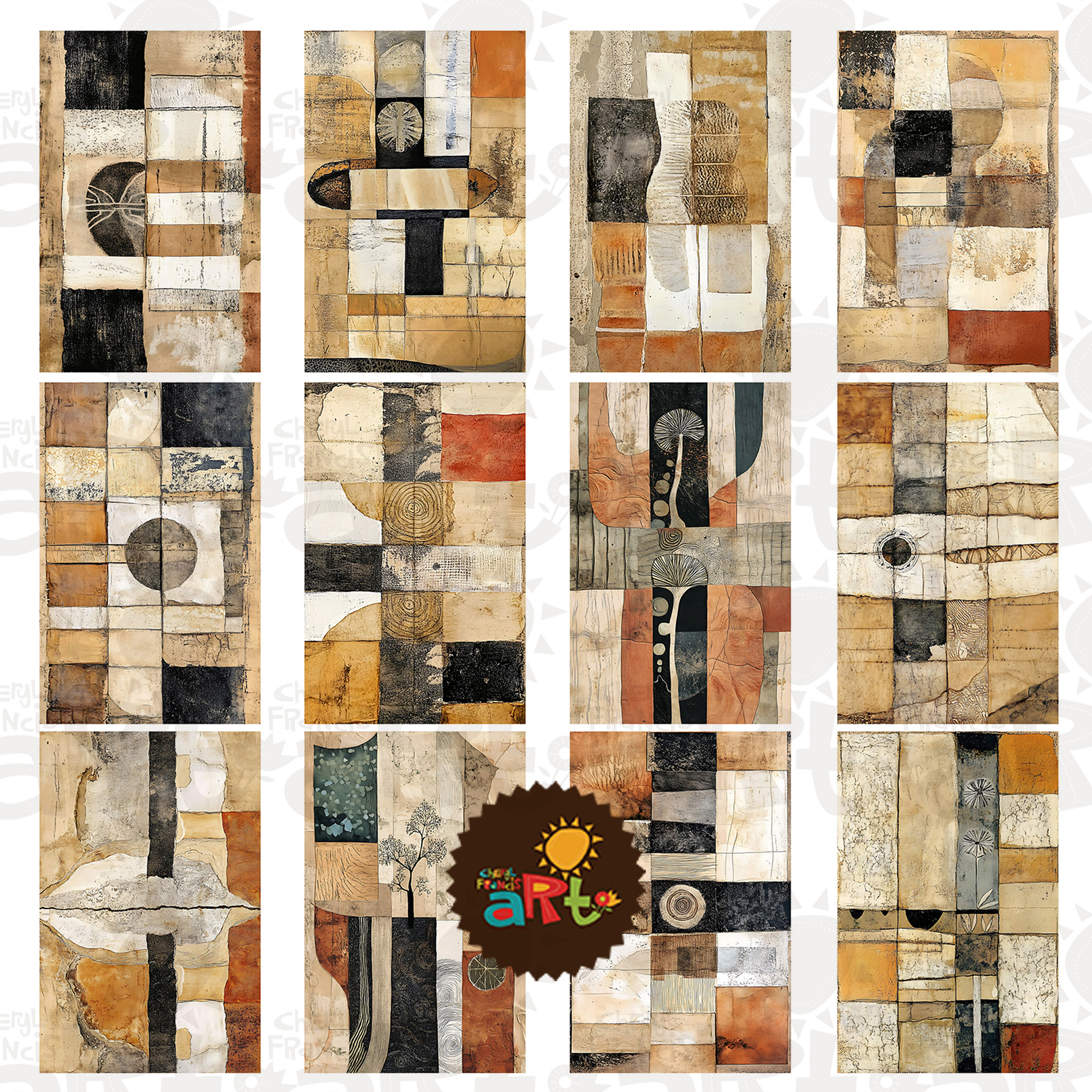 24 pc Earthy Tones, Abstract Designs Printable Junk Journal Half Papers ...