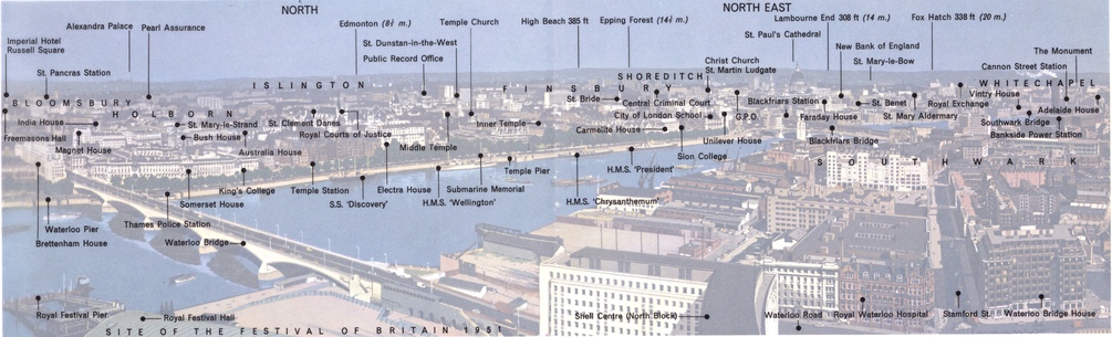 1964 Panorama Key to Major Landmarks from the Tower of Shell Centre