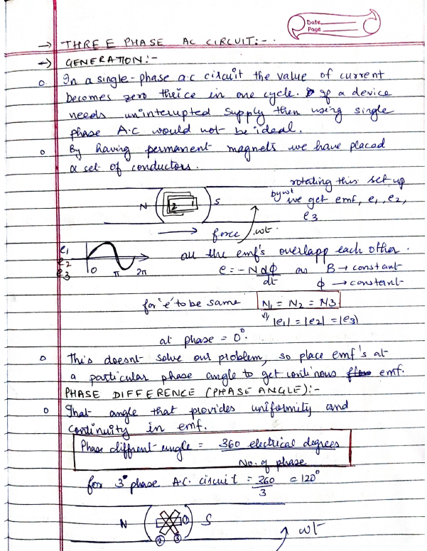 Three Phase AC circuit| Bachelor of Engineering |First year handwritten ...