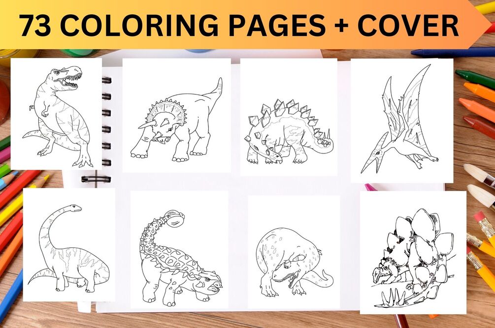 73 Easy coloring Dinosaur Pages for Kids