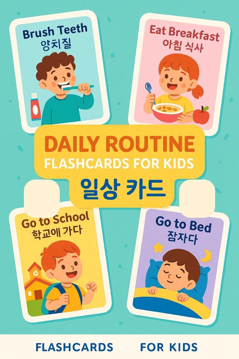 Daily Routine Flashcards for Kids (Korean and English)