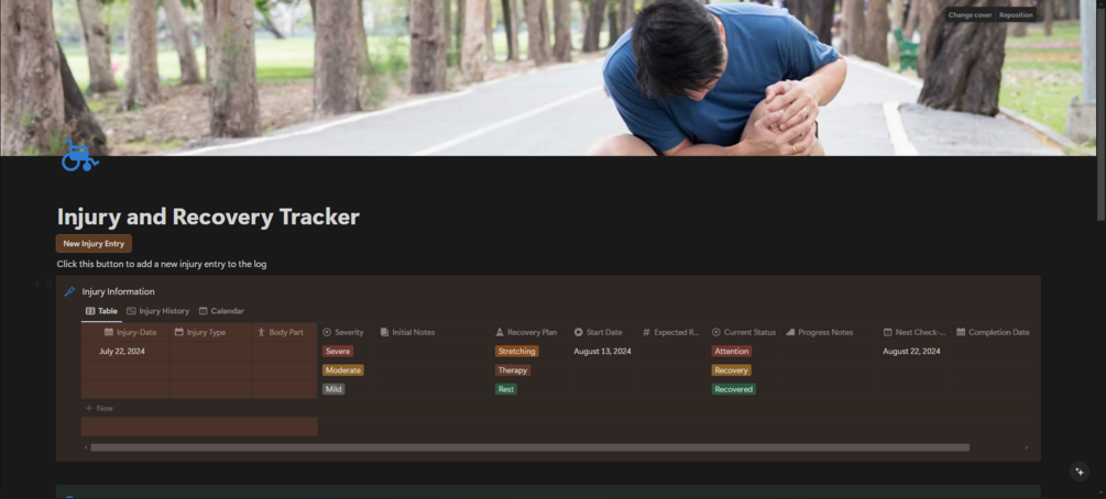NOTION TEMPLATE: Ultimate Injury and Recovery Tracker