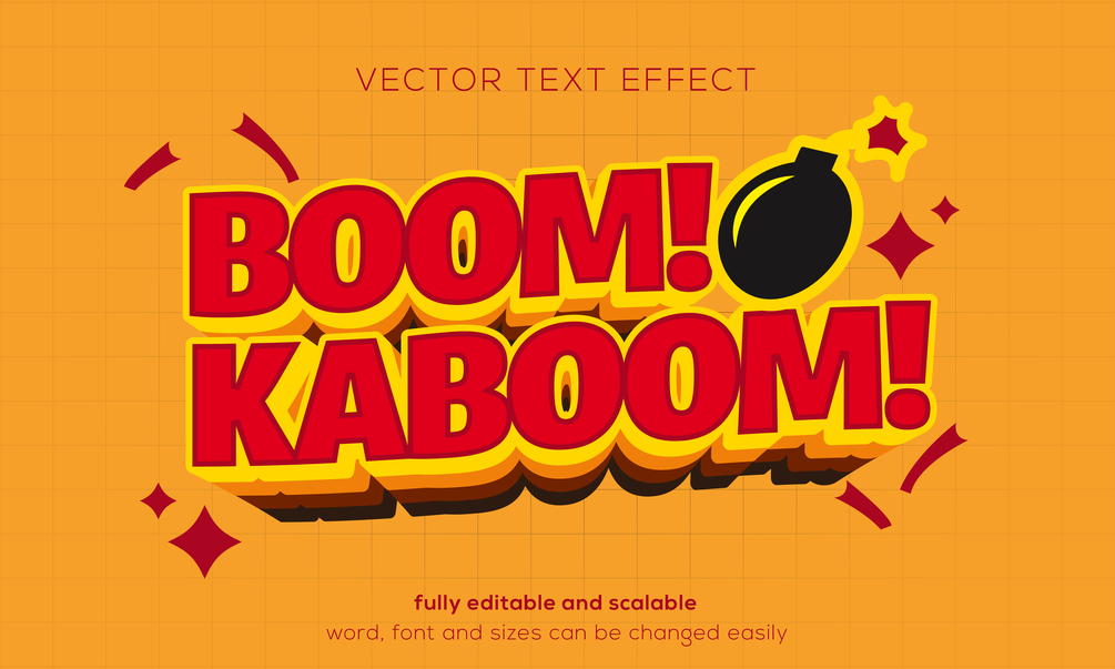 Boom kaboom vector text effect, comic cartoon text style by Wara Lofitra