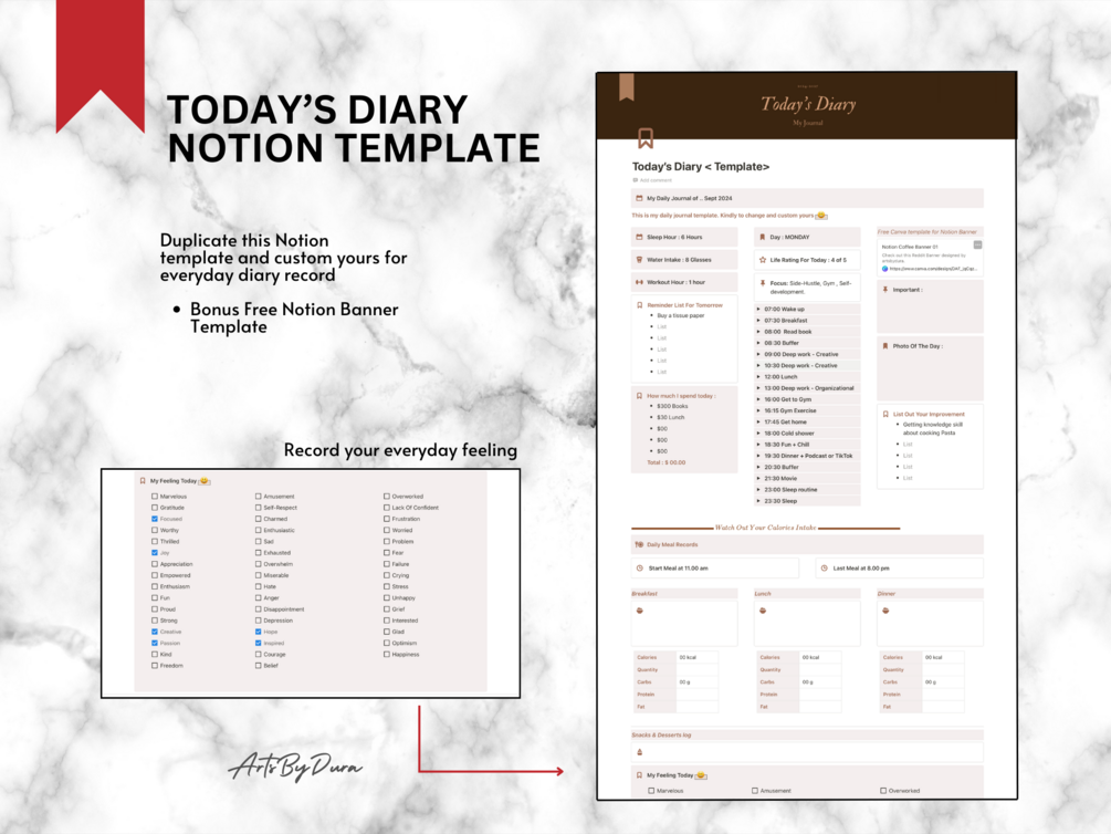 Everyday Diary Notion Template, Digital Planner, Notion Planner