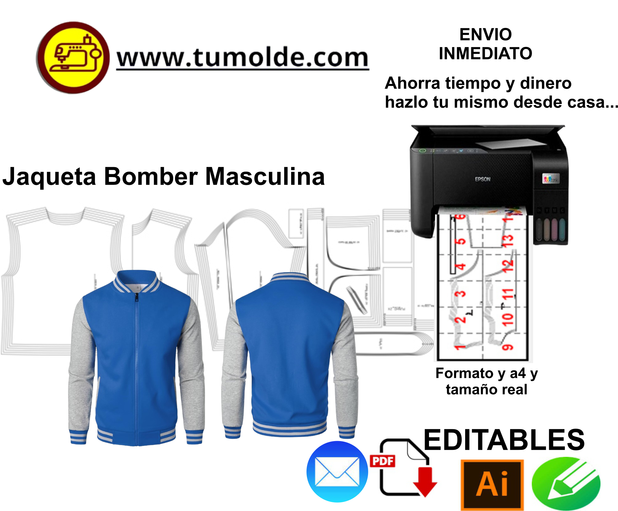 MOLDE -PATRONE CHAQUETA BOMBER MASCULINO