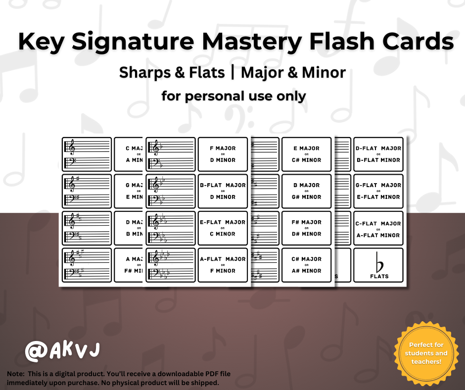 Key Signature Mastery Flash Cards Printables