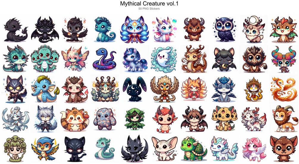 Mythical Creature Sticker Pack – 50 PNG Files