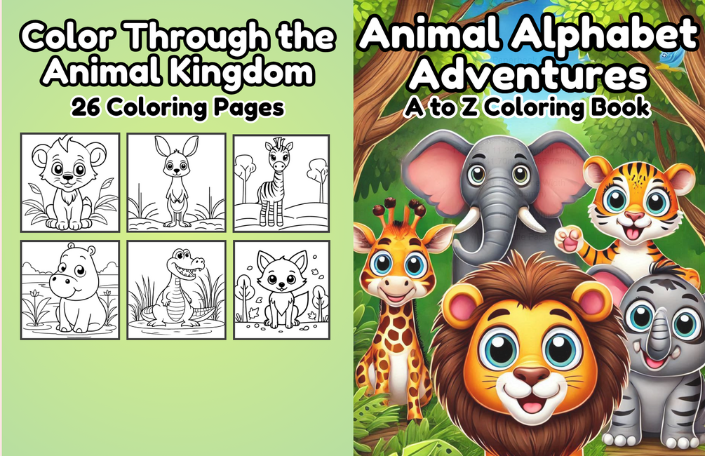 Animal alphabet Adventures - A to Z Coloring Book