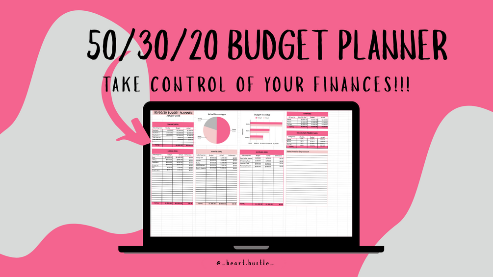 50/30/20 Monthly Budget Google Sheets Spreadsheet Template
