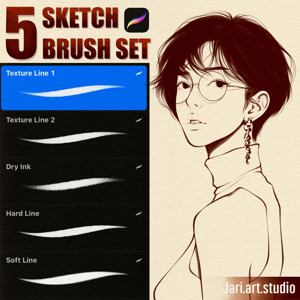 5 Sketch Brush Set for Procreate by Jari.art