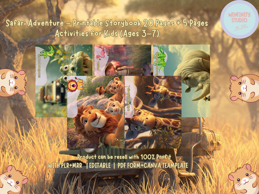 Safari Adventure – Printable Storybook 20 Pages + 5 Pages Activities ...