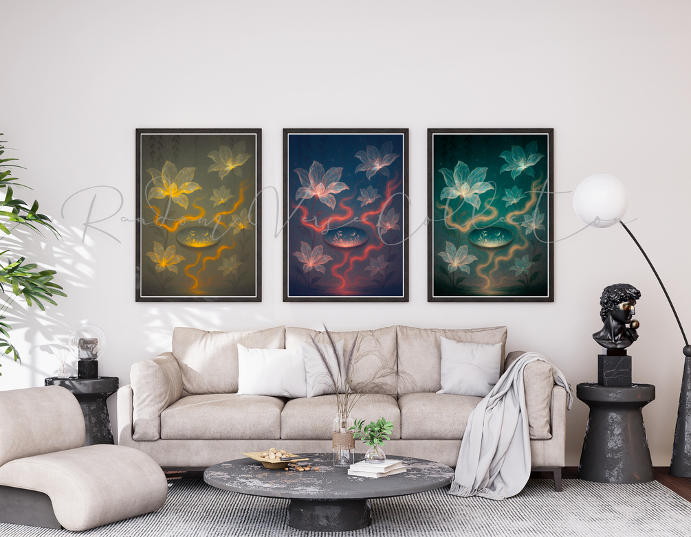 Mystic Bloom Portal – Dreamy Celestial Flower Art Series (Set of 3)