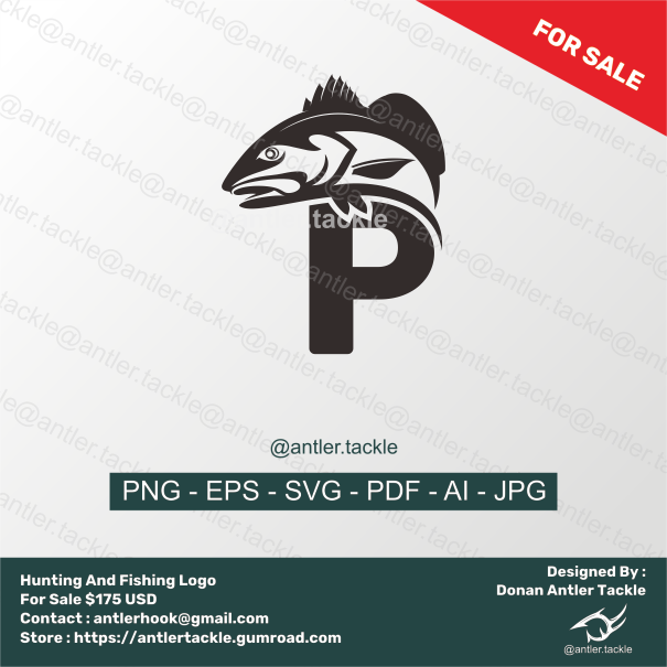 P Letter Redfish Red Drum Fish Fishing Logo Designed By Donan Antler Tackle