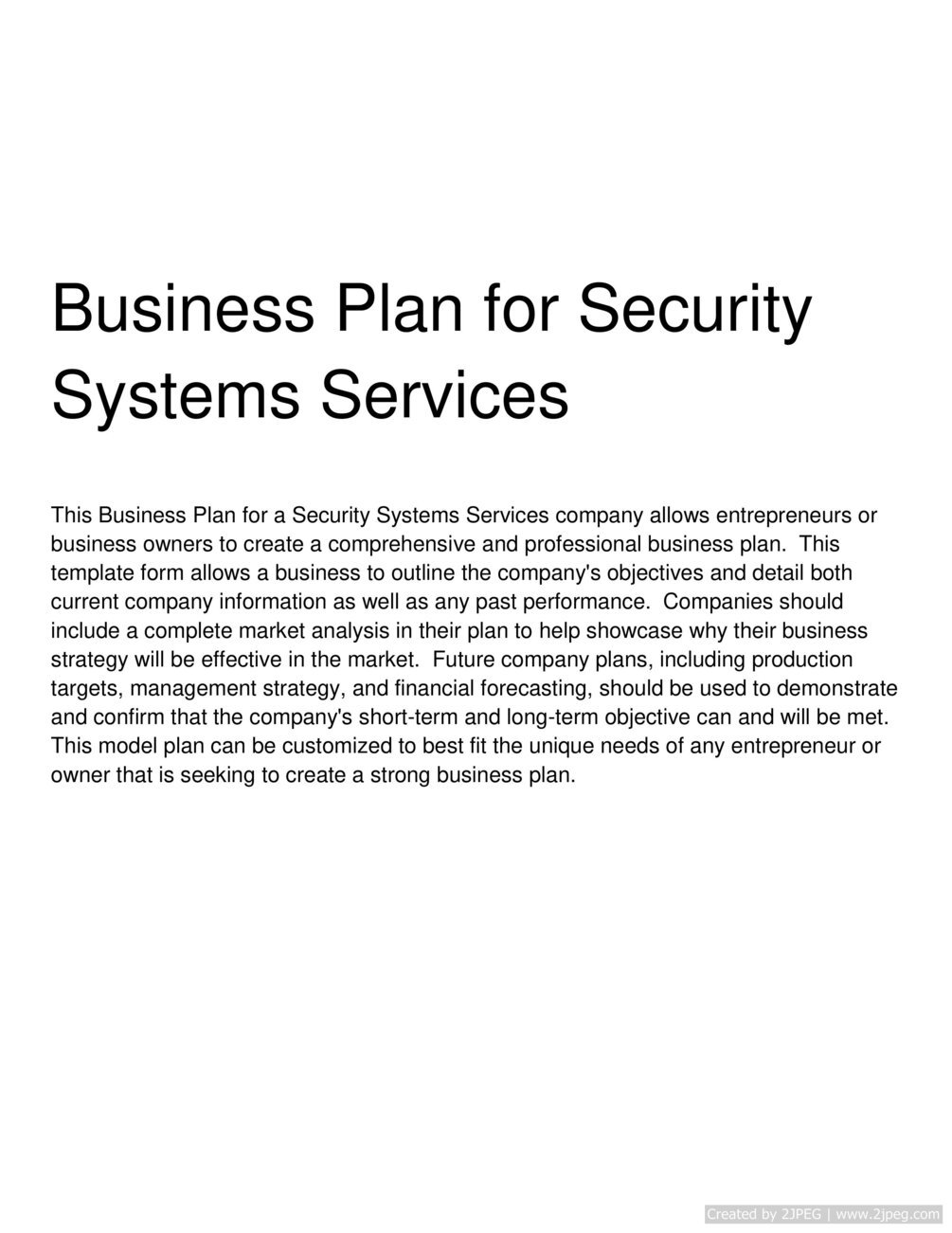 Business Plan for Security Systems Services