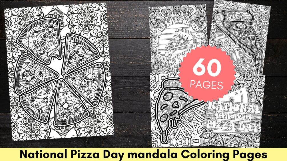 Mindfulness Pizza Slice | National Pizza Day mandala Coloring Pages Sheets