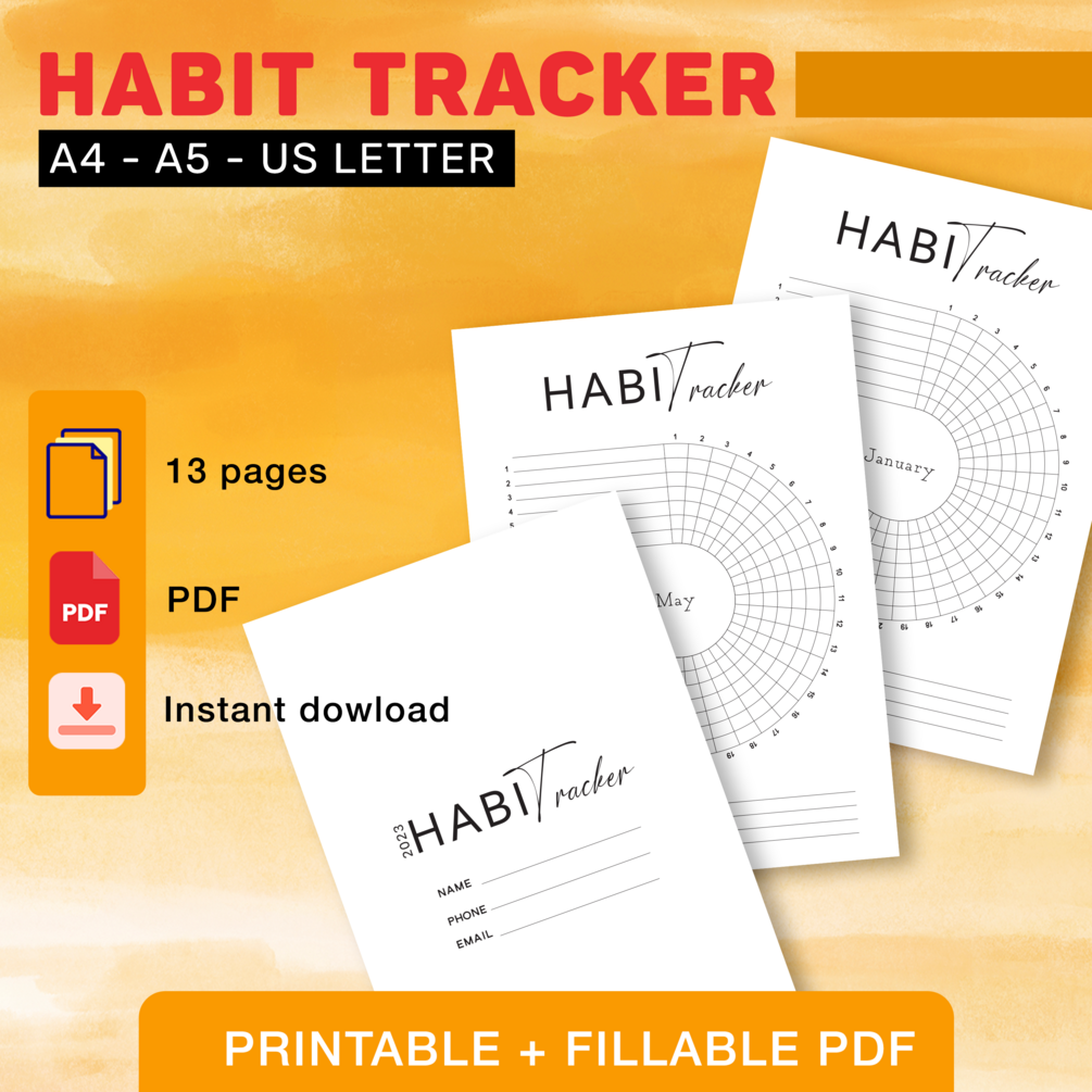 DAILY HABIT TRACKER - 12 MONTHS HABIT TRACKER PRINTABLE - INSTANT ...