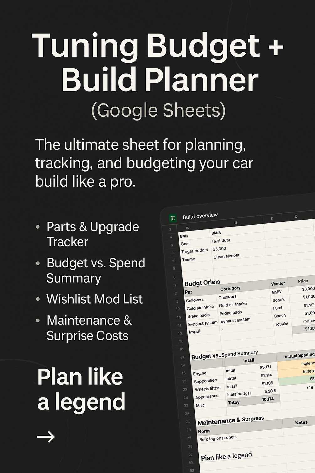 Tuning Budget + Build Planner (Google Sheets)