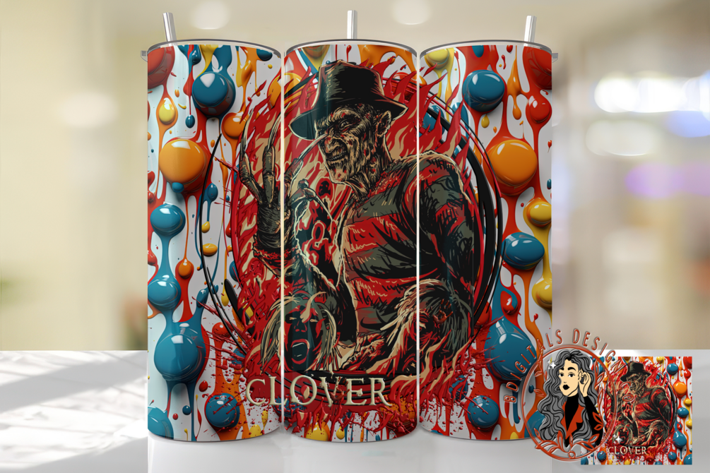 Freddy Krueger Clover 3d Paint Drips, 20oz Skinny Tumbler Sublimation ...