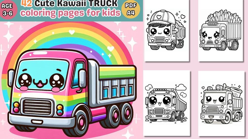 42 Cute Kawaii Truck coloring pages for kids,Summer activity pages