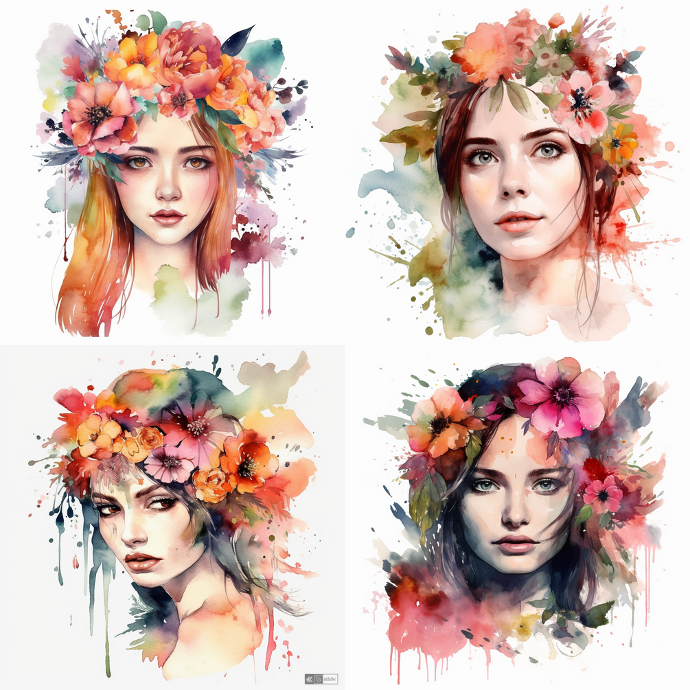 Bundle Girl faces with flowers watercolor PNG 300 dpi high resolution ...