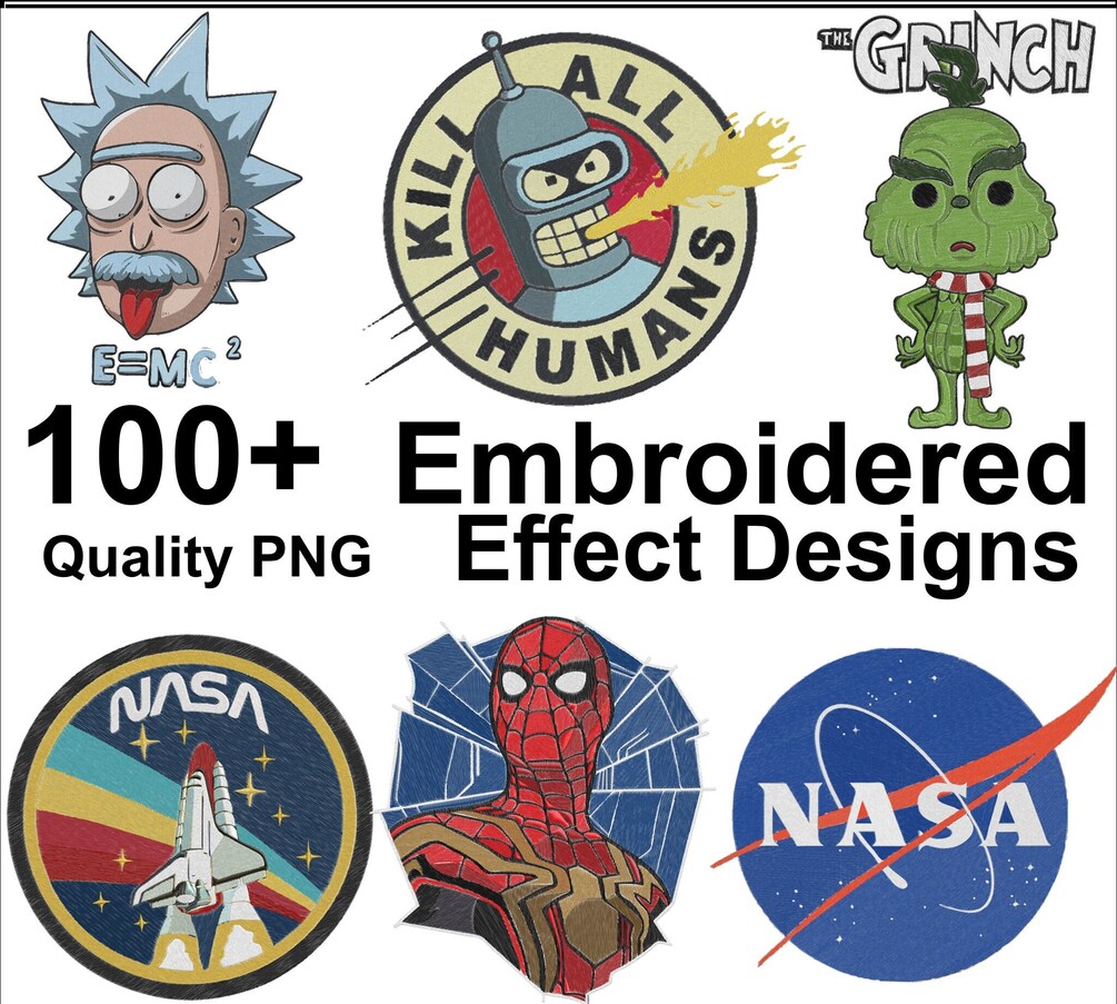 Embroidered Effect Designs T-shirt designs DTF DTG Embroidered Garment ...