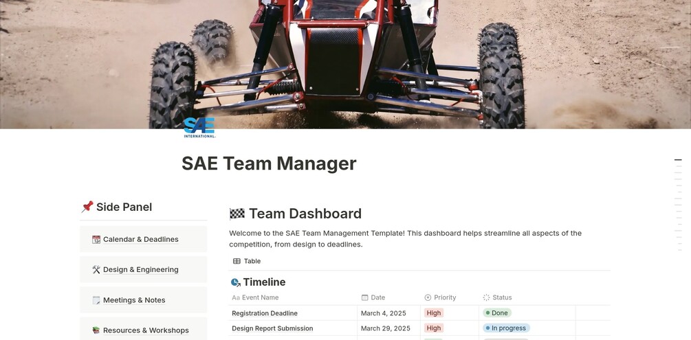 SAE Team Manager Notion template