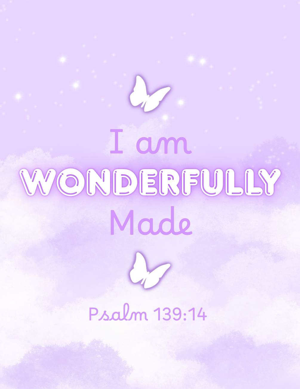 I Am Wonderfully Made - Printable Wall Art Affirmation – Purple