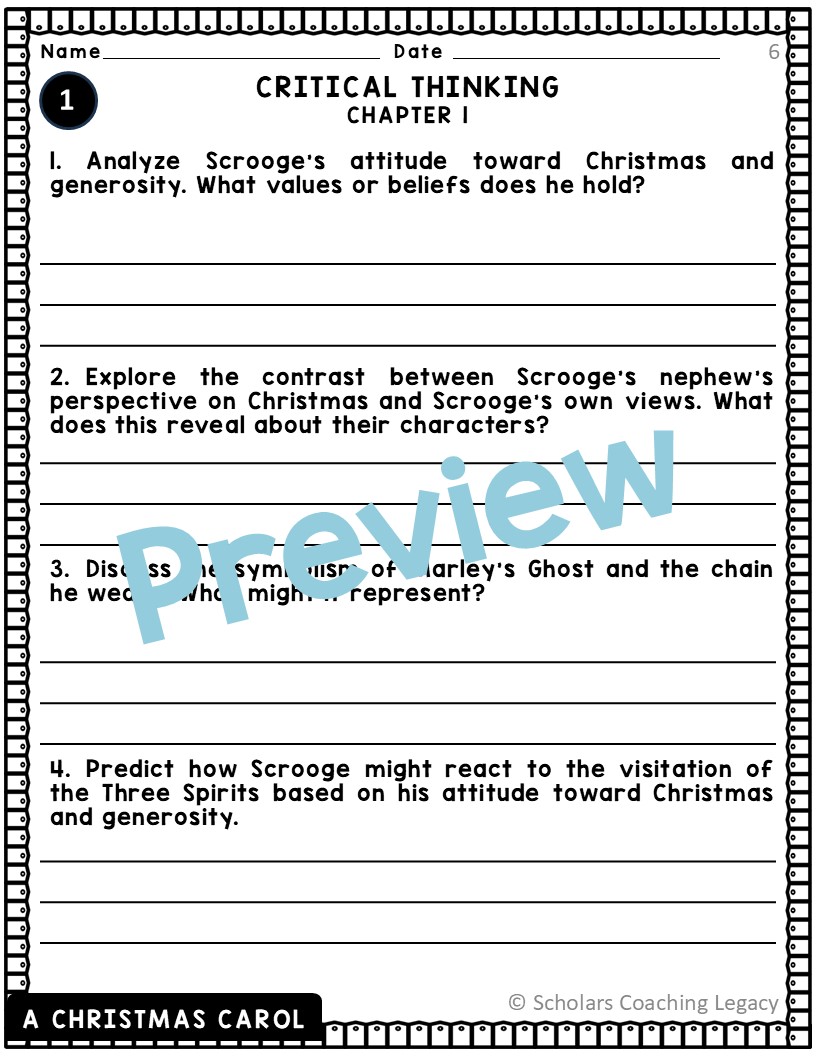 A CHRISTMAS CAROL Novel Study Comprehension, Critical Thinking, Writing ...