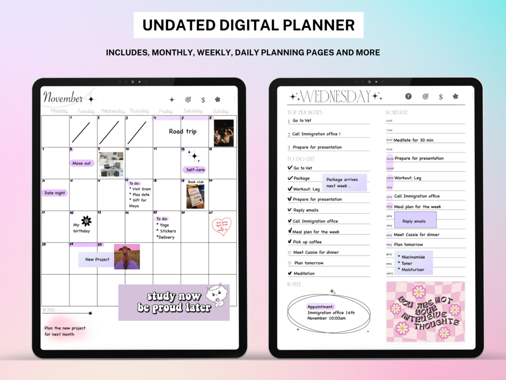 Undated Minimal Digital iPad Planner for GoodNotes, Portrait Planner ...