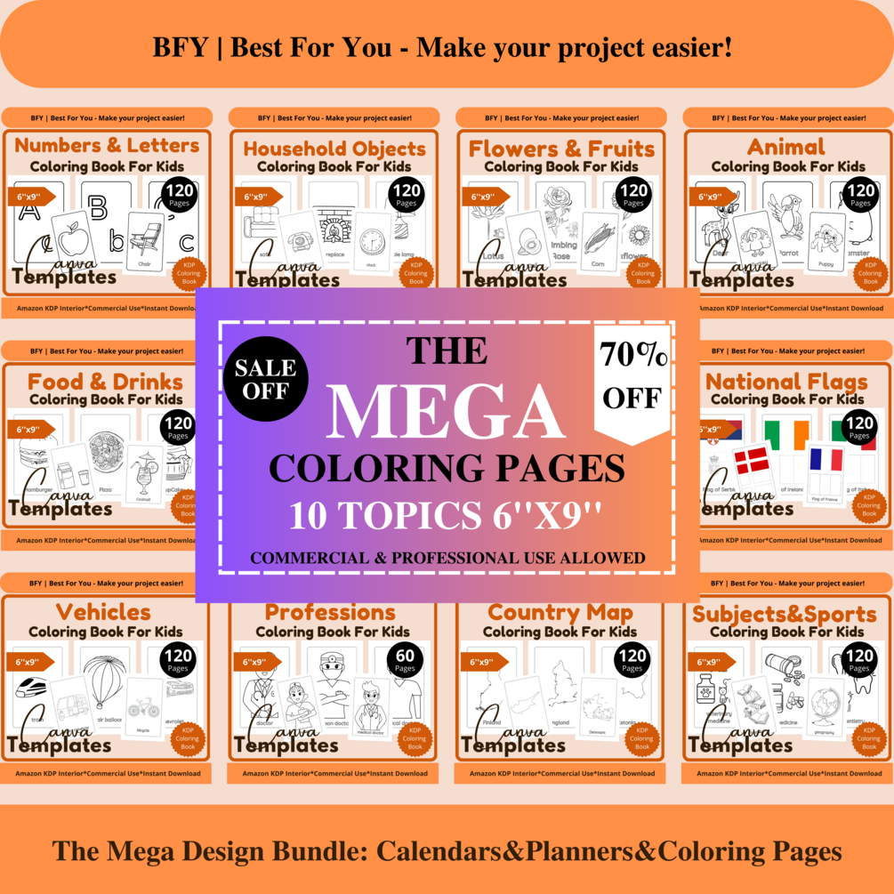 The Mega Design Bundle Coloring Pages | Printable KDP Coloring Book 6 ...