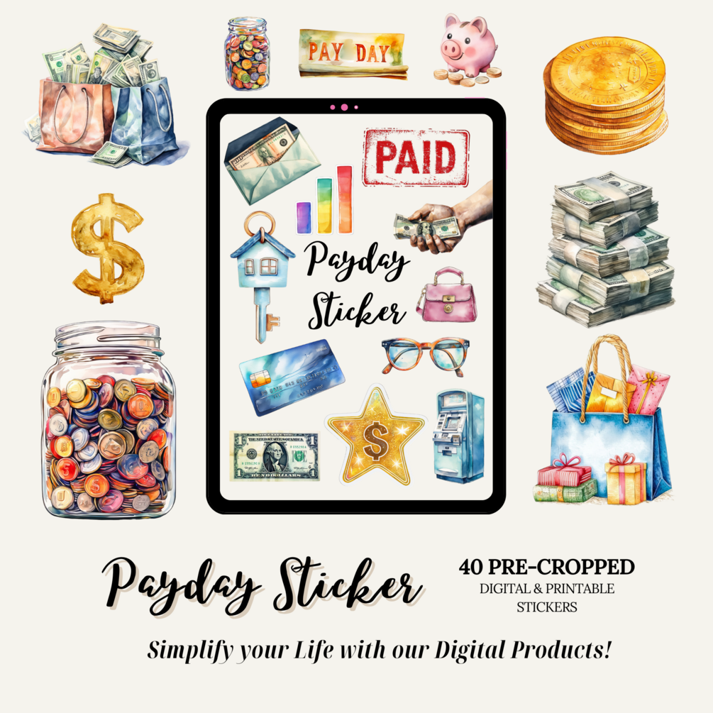 Payday Sticker, Paycheck Budget, Piggybank, Financial planner, Budget ...