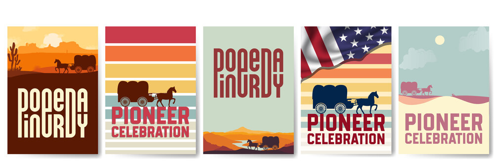 pioneer day celebration poster with west american emigrant wagon