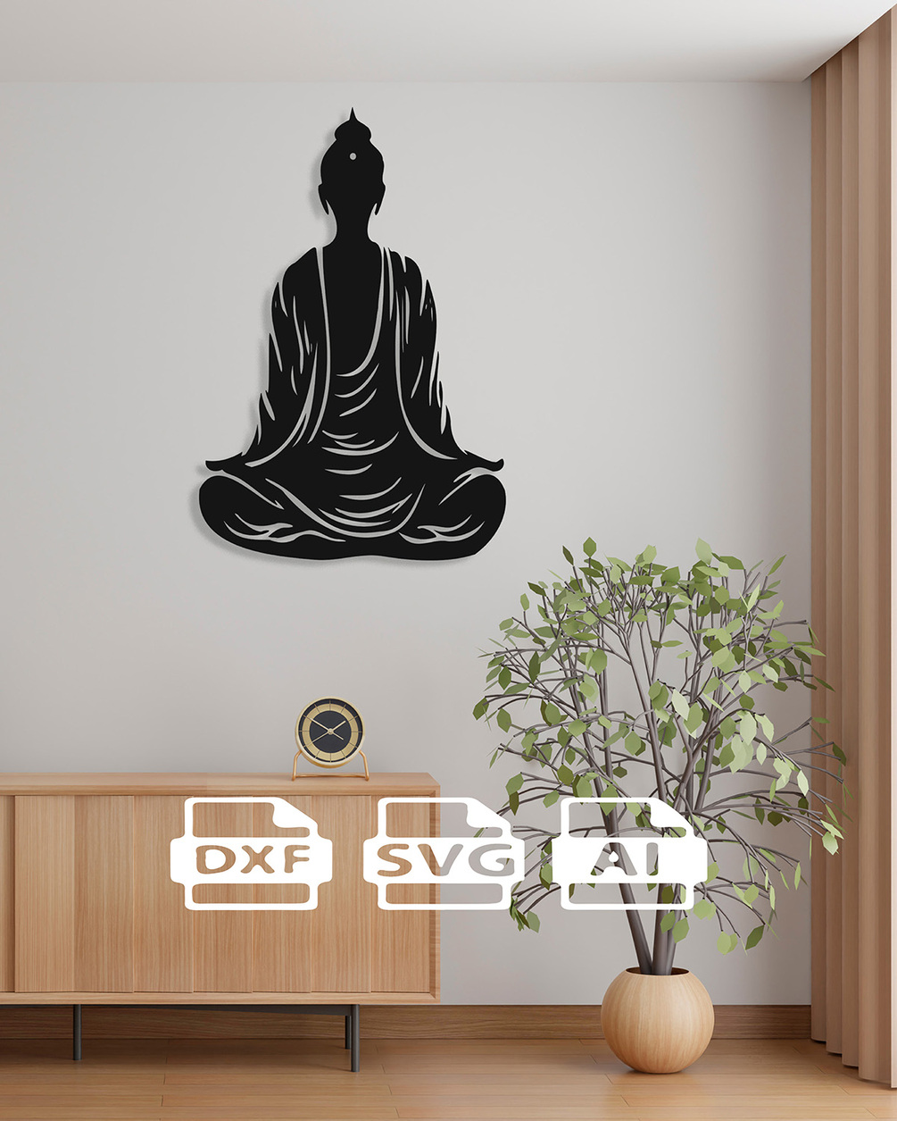 Buda Silueta decoración de pared. Archivo Digital vector: Svg, Dxf, Png ...