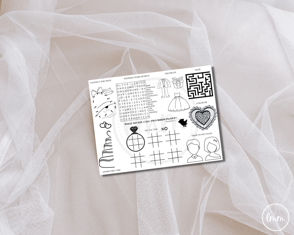 Wedding Kids Activity and Coloring Sheet - Wedding Kids Table ...