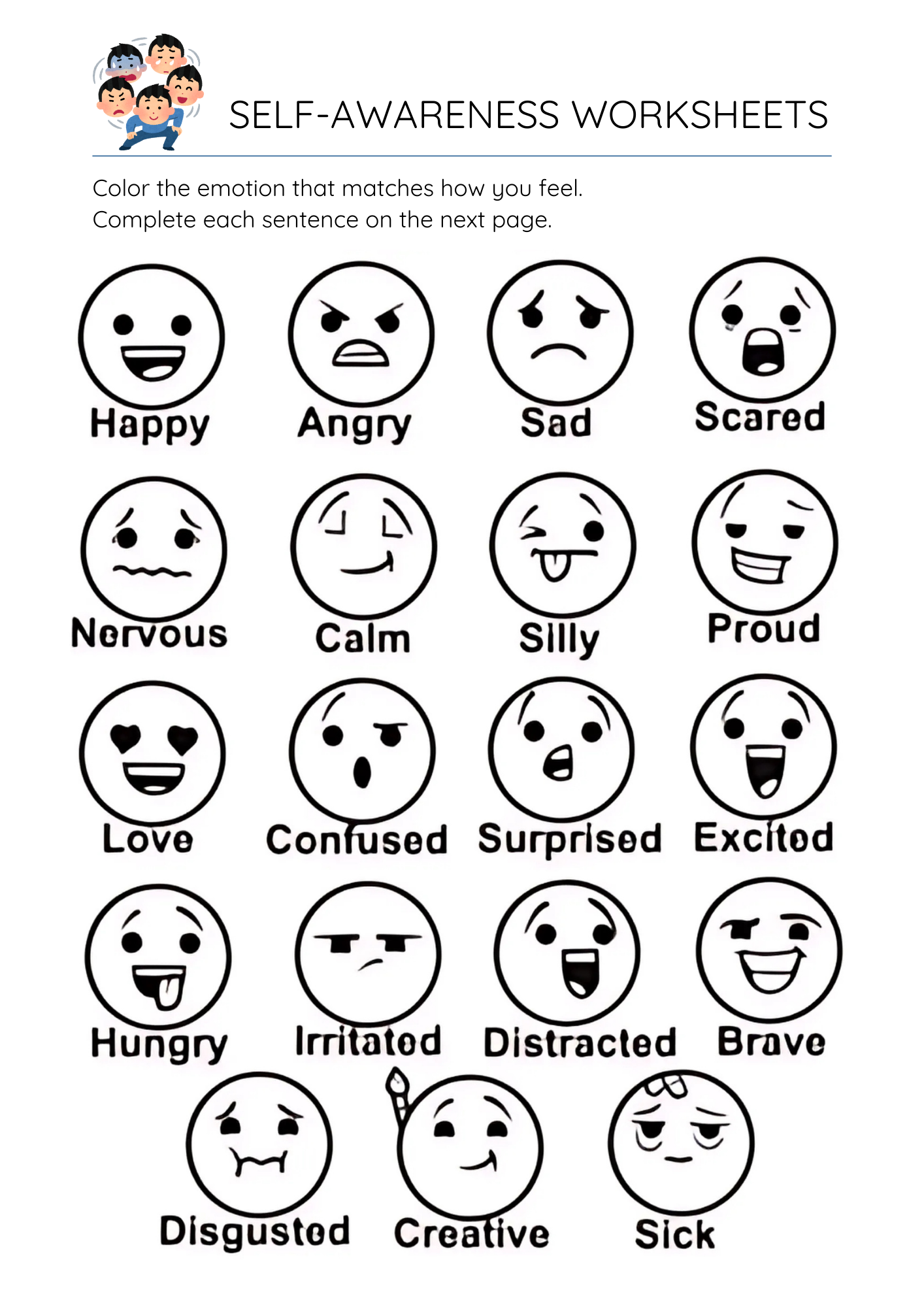 SOCIAL & EMOTIONAL LEARNING WORKSHEETS (Blue)