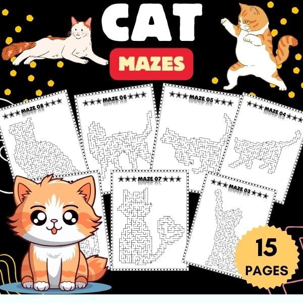 Dog & cat Pet Animal Mazes with Answers - Fun Animals Games Activities