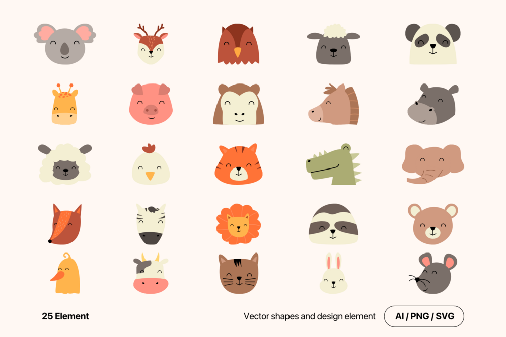 Cute Unique Animal Head Illustration