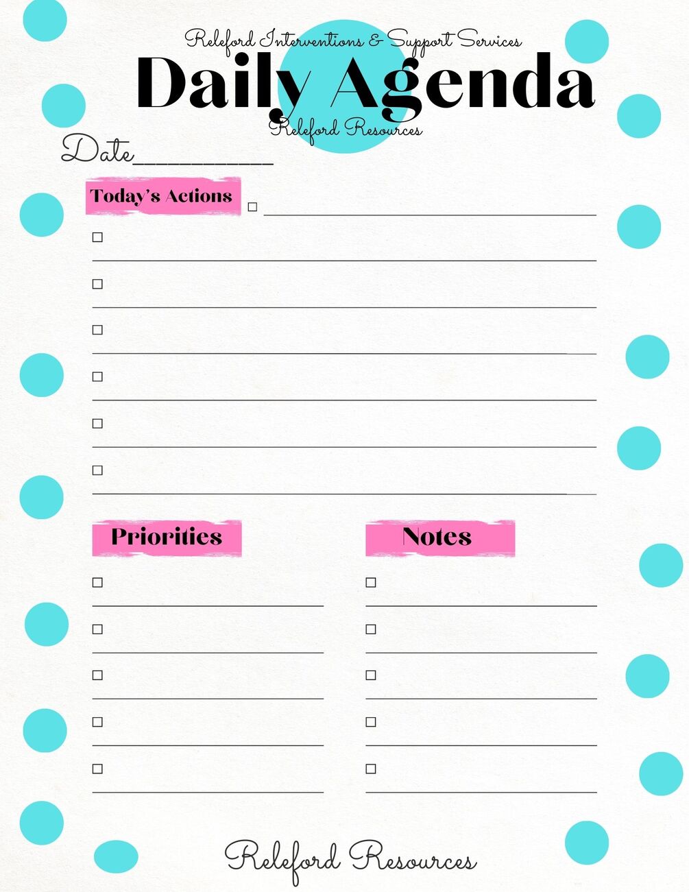 Daily Agenda Template: Social Work/Counseling/Human Services