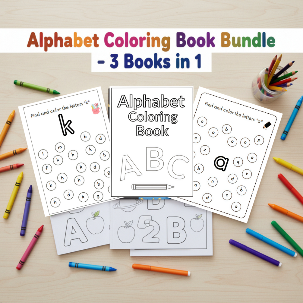 Alphabet Coloring Book Bundle for Kids – 3 Printable A–Z PDF Books