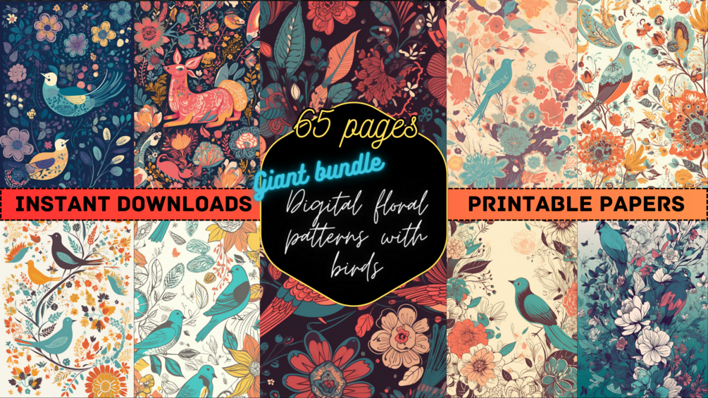 Biggest bundle of Floral patterns (65) with birds for scrapbooking and ...