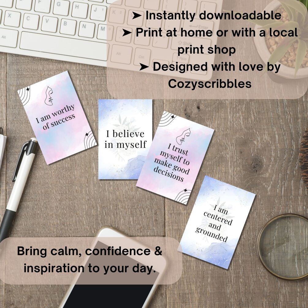 50 Printable Affirmation Cards – Self-Confidence & Calm