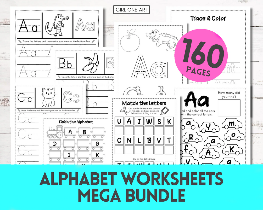 Alphabet Worksheets Printable Tracing Coloring Homeschool Teacher Kids ...