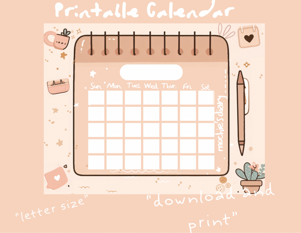 Printable Calendar | brown aesthetic | cute digital calendar | instant ...
