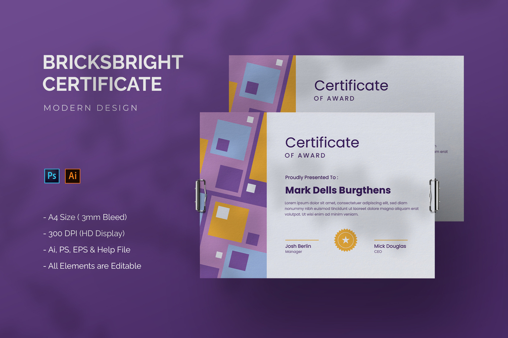 Bricksbright - Certificate Template
