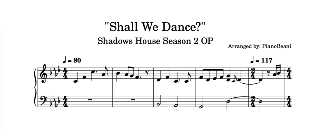 Shadows House Season 2 OP - "Shall We Dance?" - EASY Piano Sheet Music