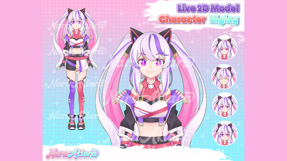 Vtuber Model and Rigging Anime Girl Cute Cyberpunk Premade, Live2d ...