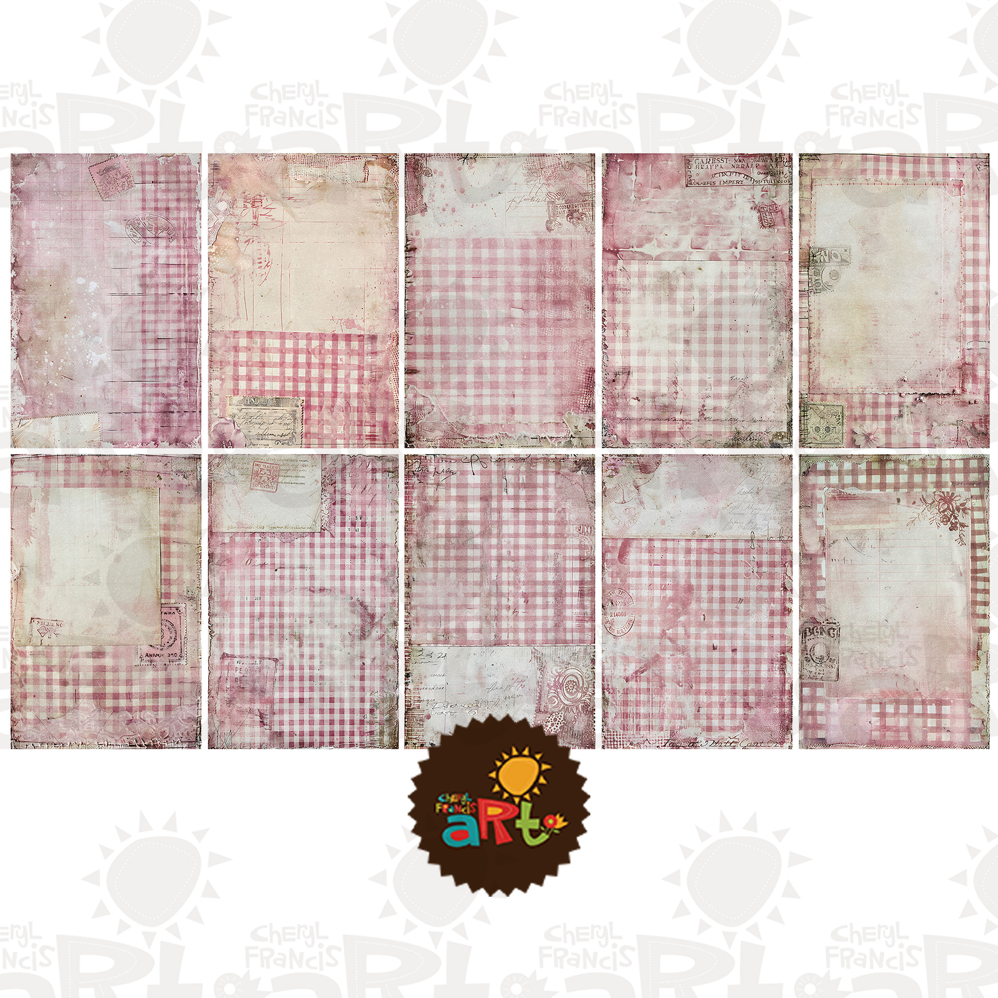20 pc Shabby Pink Checks Ephemera Collage Paper Printable Junk Journal ...