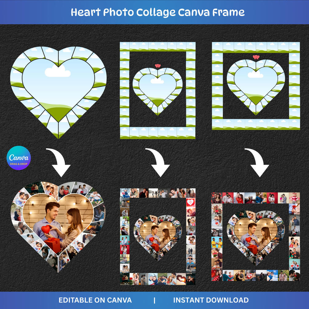 Heart Photo Collage Canva Frame Templates