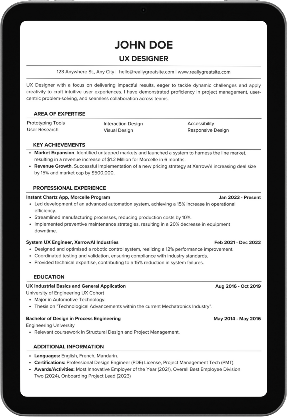 Modern UX Designer Resume Template (ATS-Friendly & Editable)