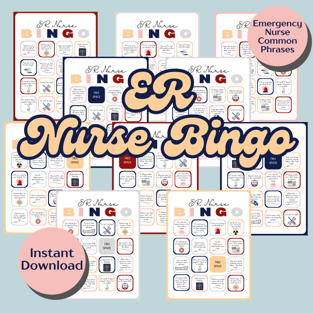 ER Nurse Bingo Game, Printable Emerg Nurse Game, Bingo Cards for a ...